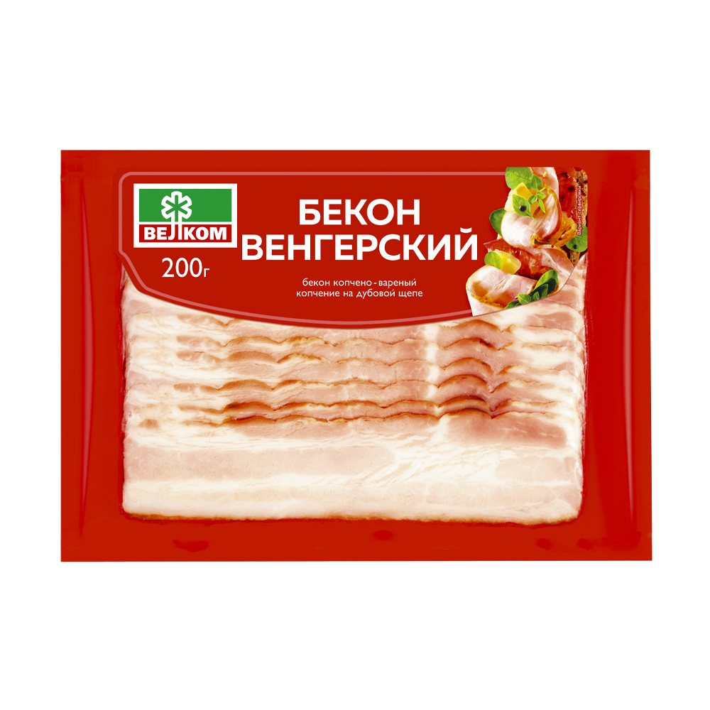 Купить бекон варено-копченый венгерский велком 200г с доставкой на дом ...