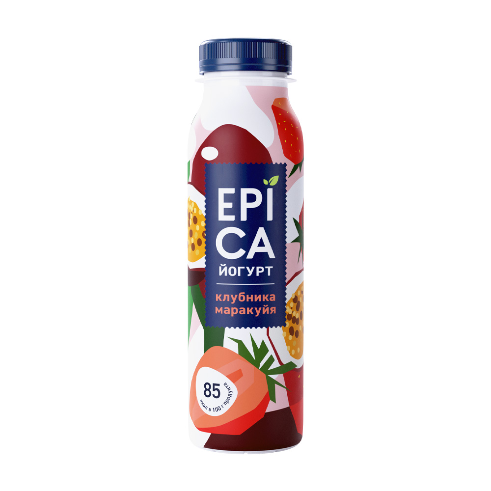 Купить йогурт питьевой epica с клубникой и маракуйей 2,5% 260г с ...