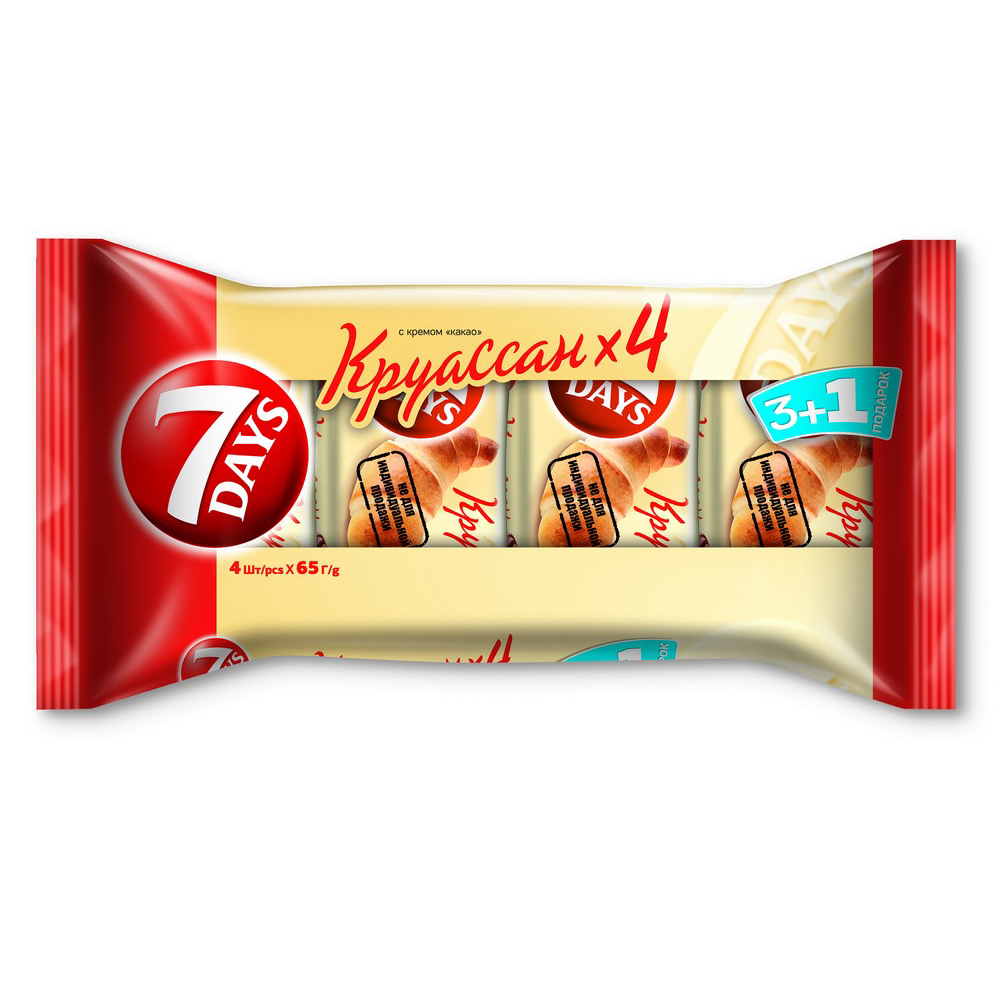 Купить круассаны 7 days single с кремом какао 3+1 260г с доставкой на ...
