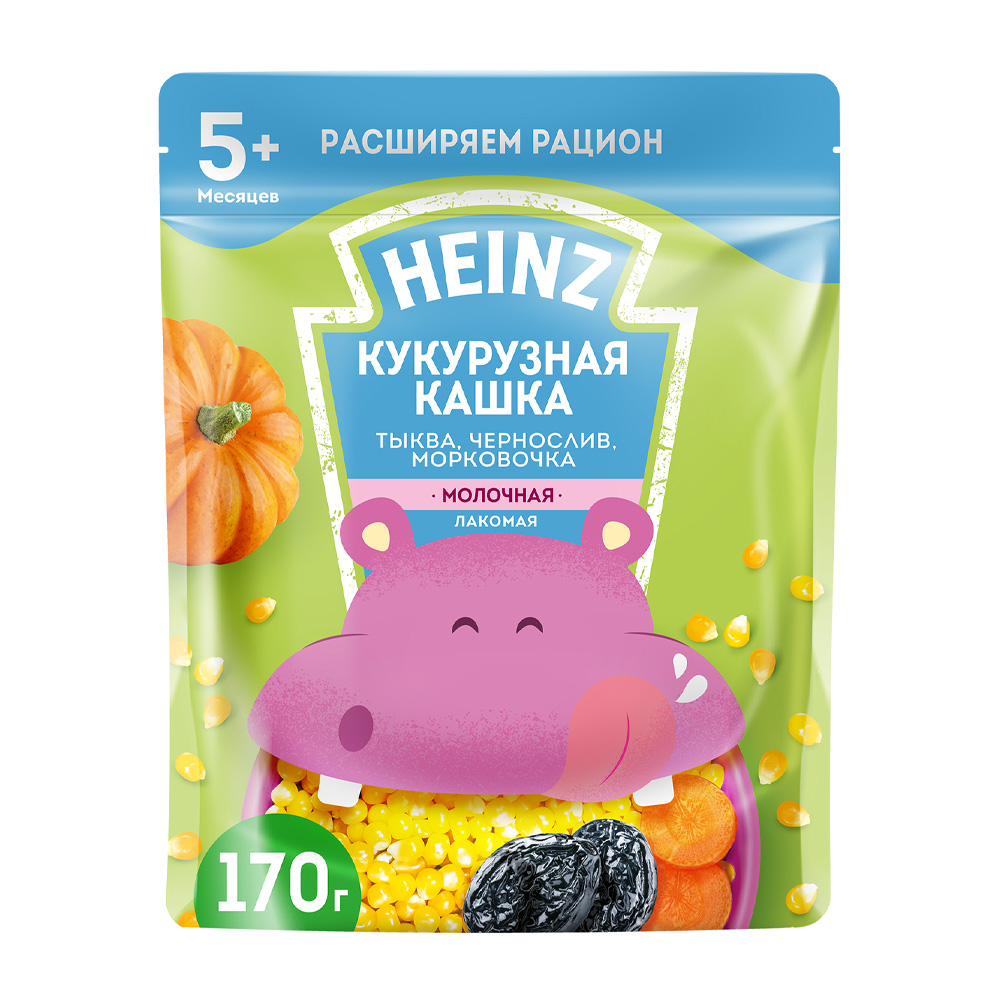 Купить каша heinz лакомая кукурузная тыква чернослив морковь 170г с ...