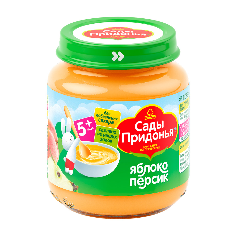 Купить пюре сады придонья яблоко персик 120г стекло с доставкой на дом ...